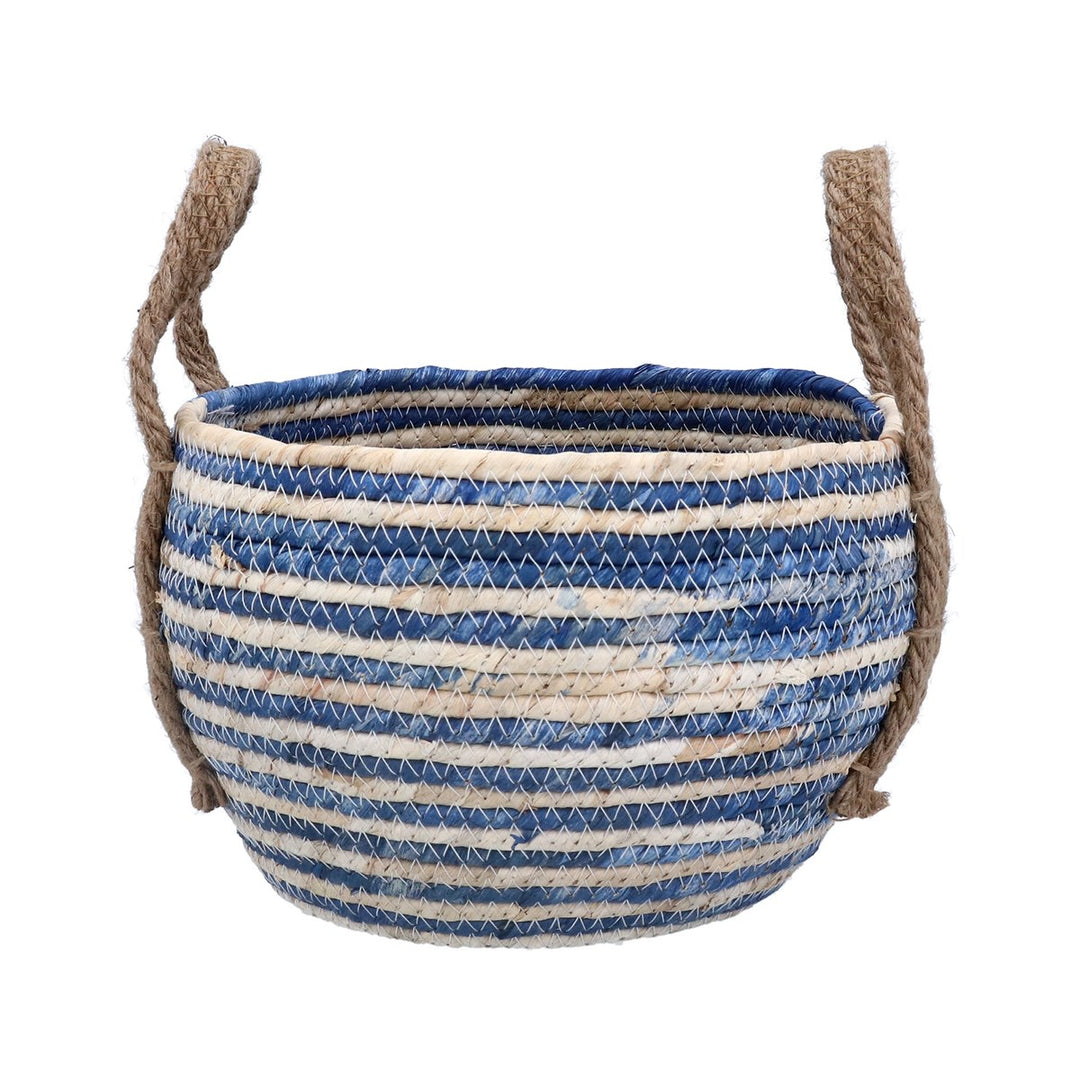 Collecting Seashells | Stunning Home Decor | Corn Husk Basket - Blue Striped